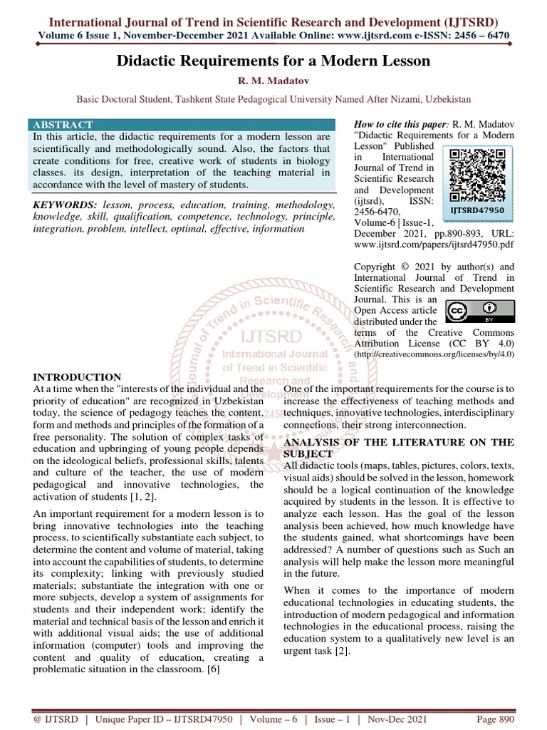 Didactic Requirements For A Modern Lesson | PDF | Teaching Method | Science
