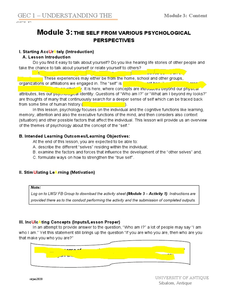 Gec 1 - Understanding The Self | PDF | Self | Self Efficacy