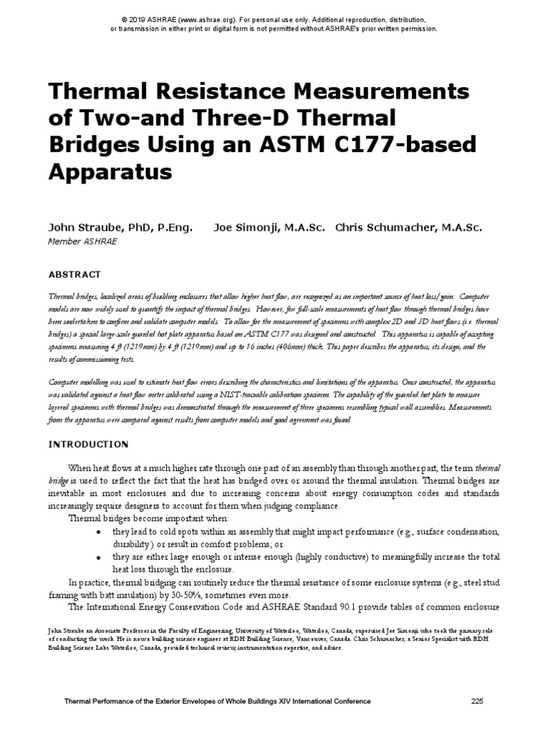 Thermal Resistance Measurements of Two-And Three-D Thermal Bridges ...