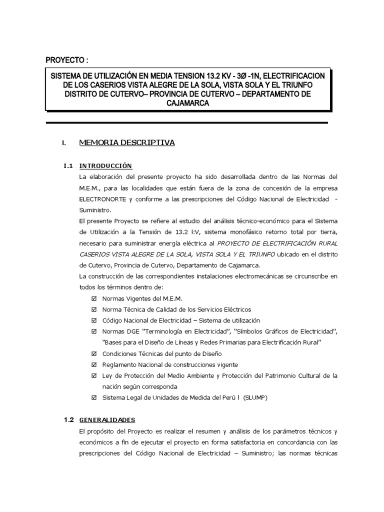 Memoria Descriptiva | PDF | Transformador | Ingenieria Eléctrica