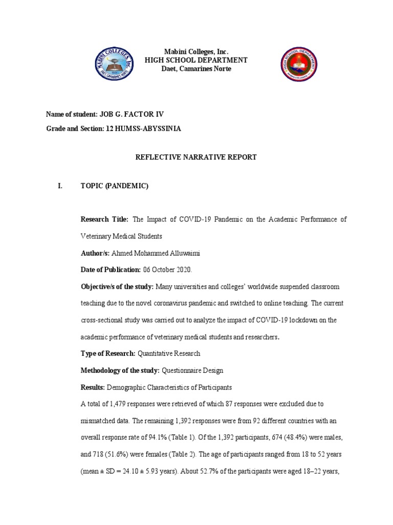 Reflective Narrative Report Format | PDF | Learning | Student's T Test