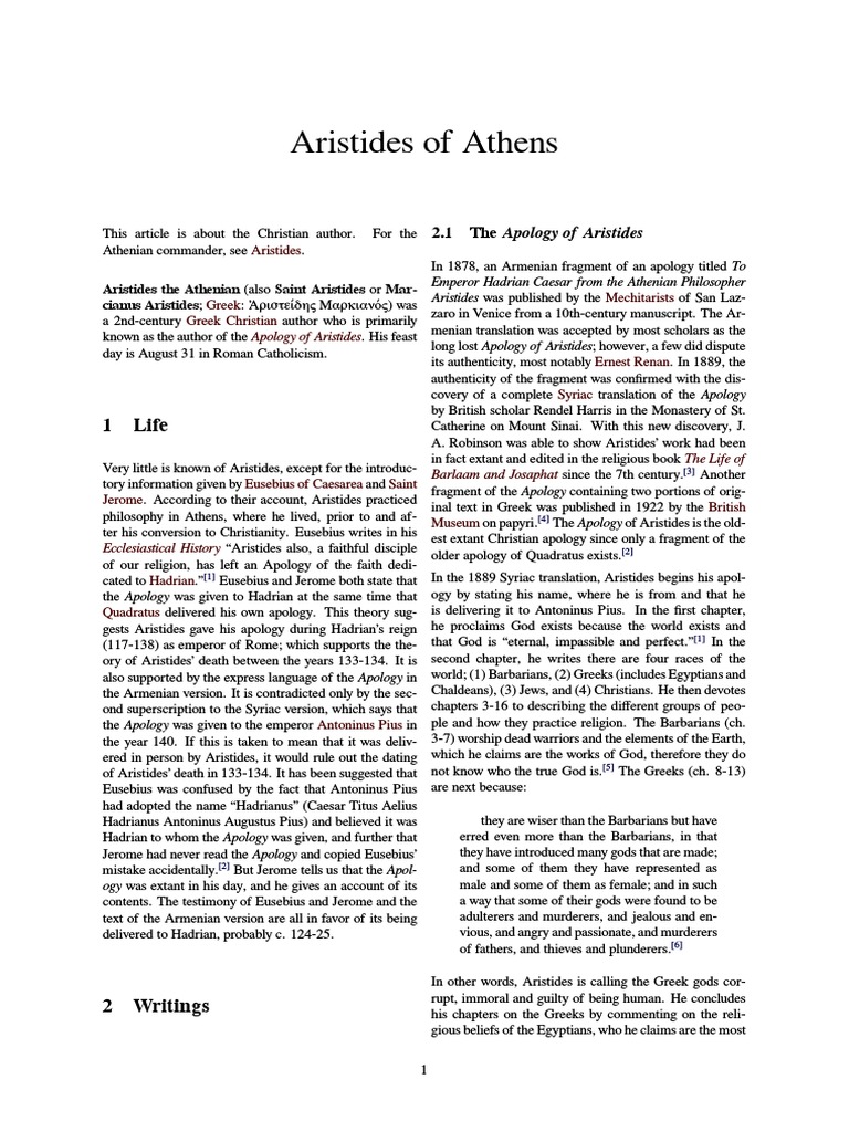 Aristides of Athens | PDF | Abrahamic Religions