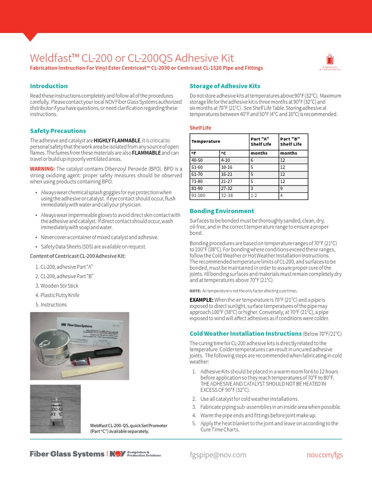 Weldfast™ CL-200 or CL-200QS Adhesive Kit: Storage of Adhesive Kits ...