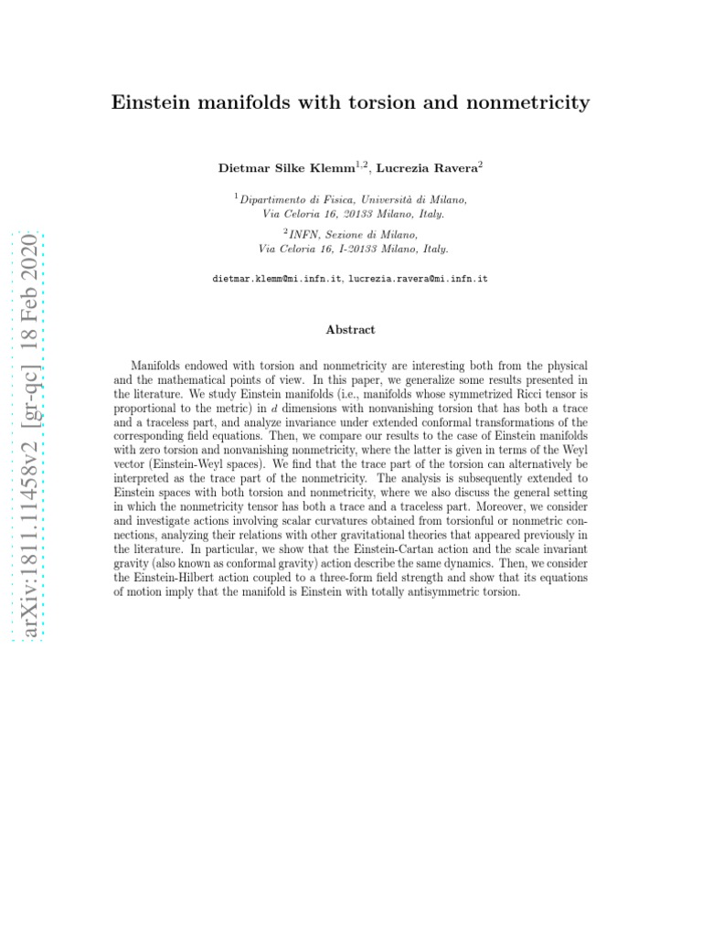 Einstein Manifolds With Torsion and Nonmetricity: Dietmar Silke Klemm ...