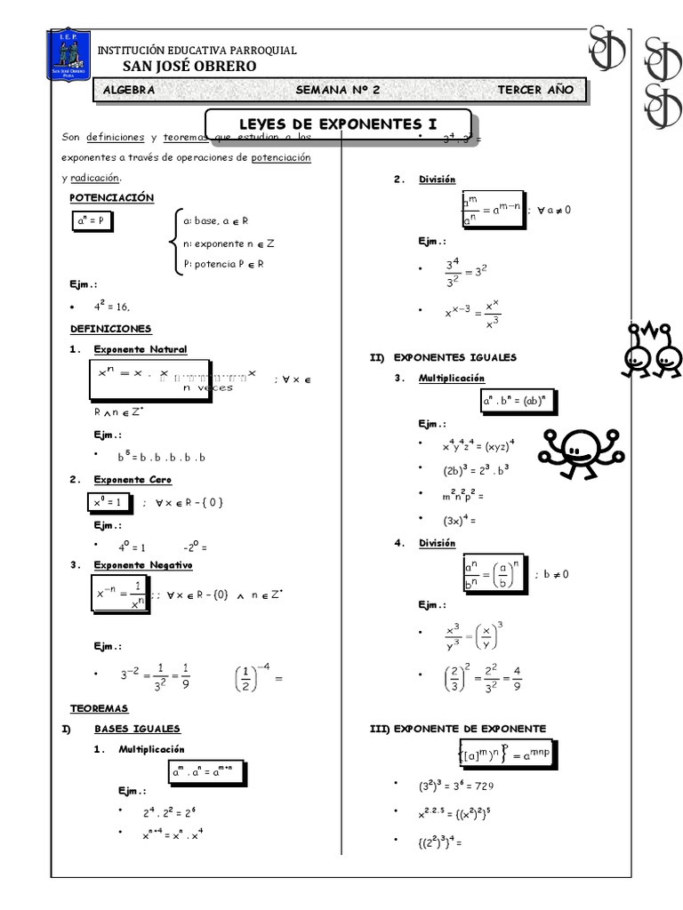 Guia 2 - Leyes de Exponentes I | PDF | Exponenciación | Matemática ...