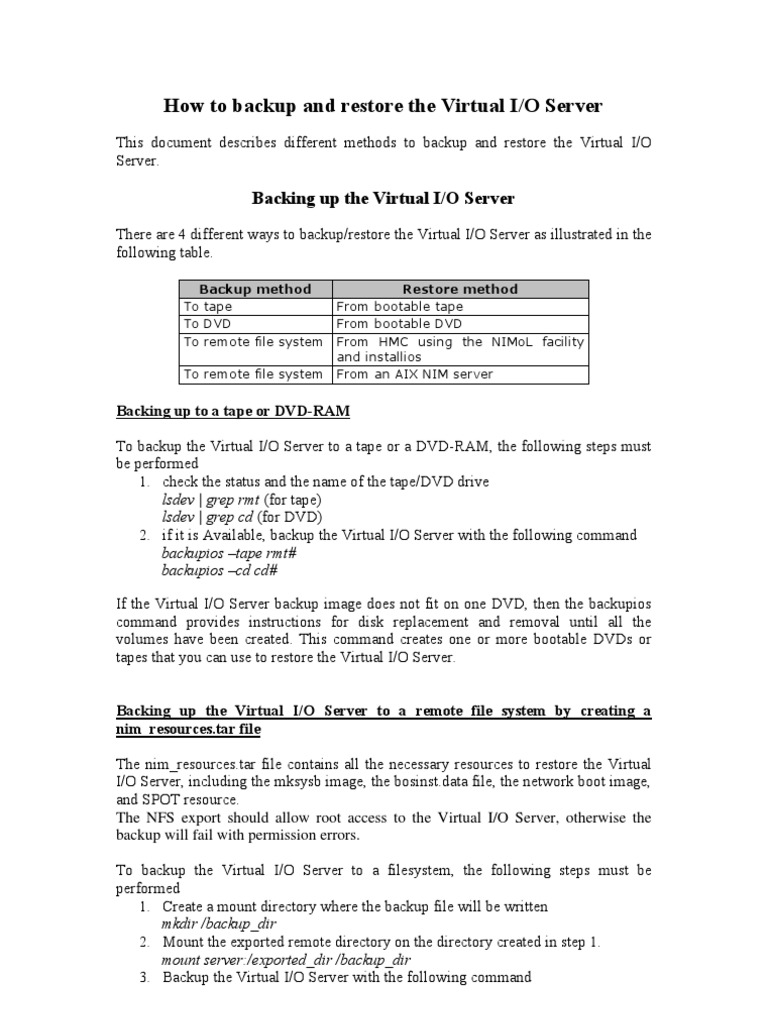 Backupios VIOS Backup | PDF | File System | Backup