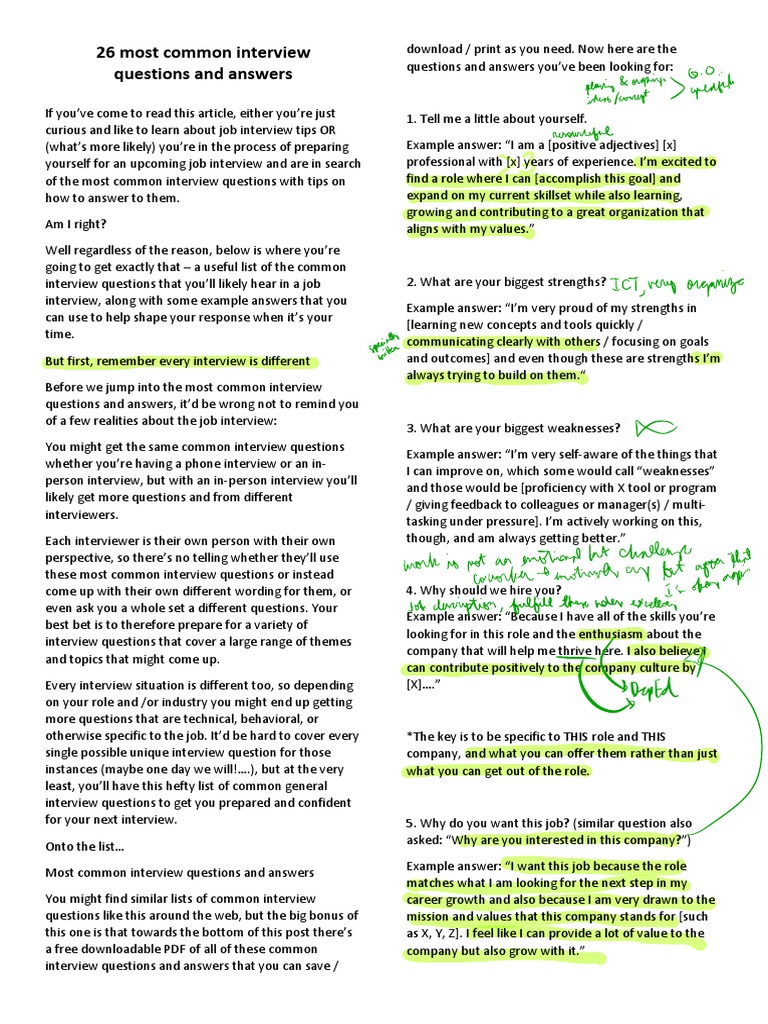 26 Most Common Interview Q-A 2p Long | PDF | Job Interview | Interview