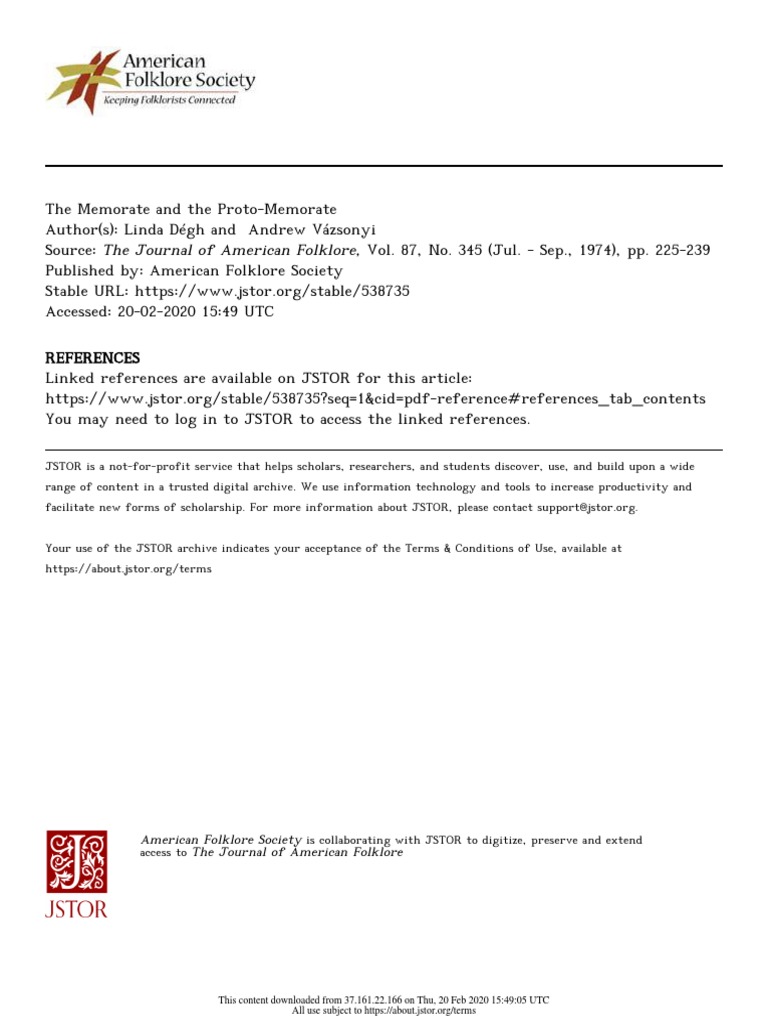 Linda Dégh and Andrew Vázsonyi - Memorate and Proto Memorate | PDF ...