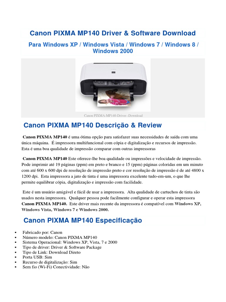 Canon PIXMA MP140 Driver | PDF | Microsoft Windows | Windows Vista