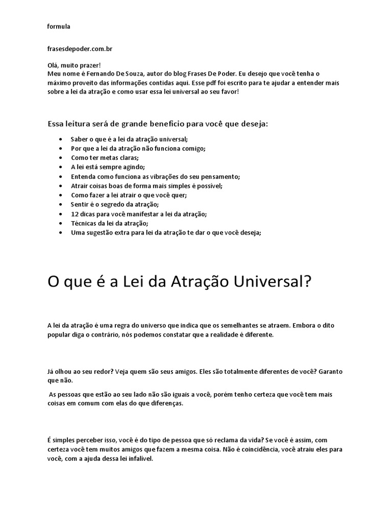 PDF Métodos Lei Da Atração Gratuito | PDF | Lei da Atração (Novo ...