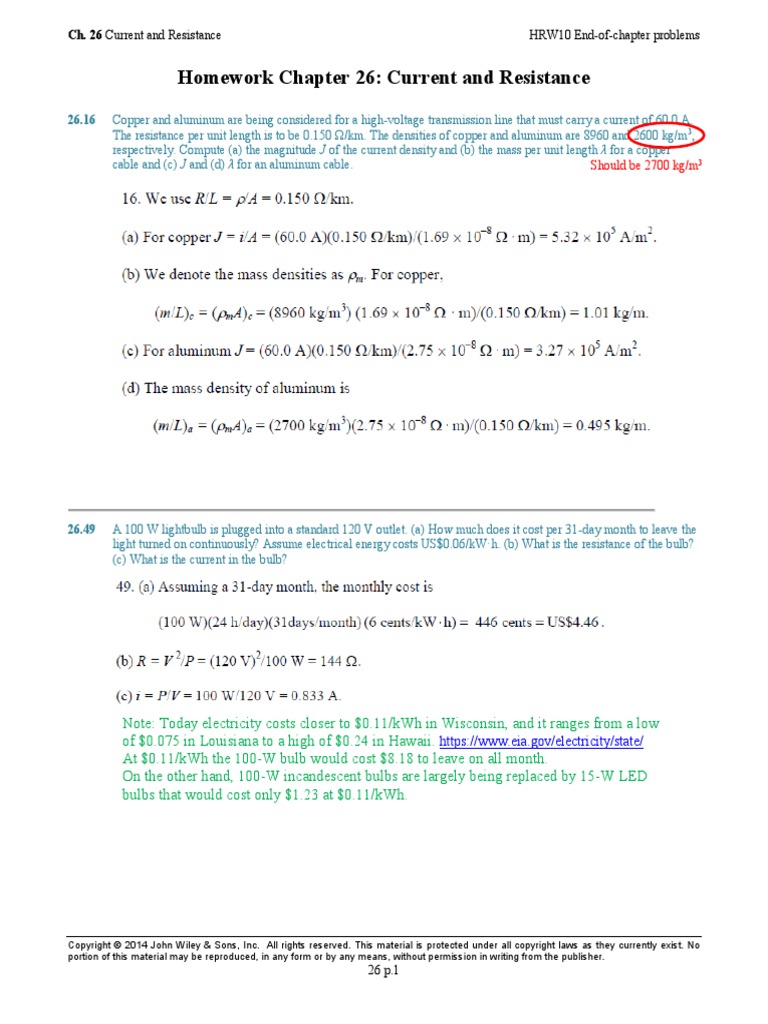 Homework Chapter 26: Current and Resistance | PDF | Capacitor | Electrical Resistance And ...