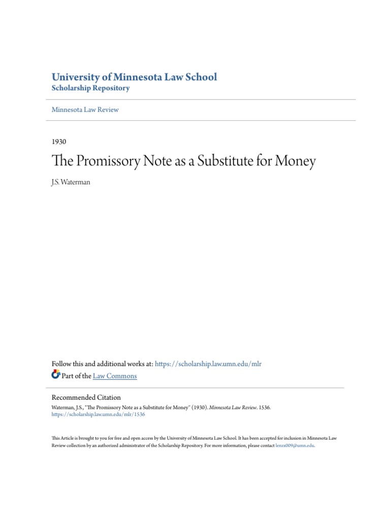 The Promissory Note As A Substitute For Money | PDF | Money | Banks