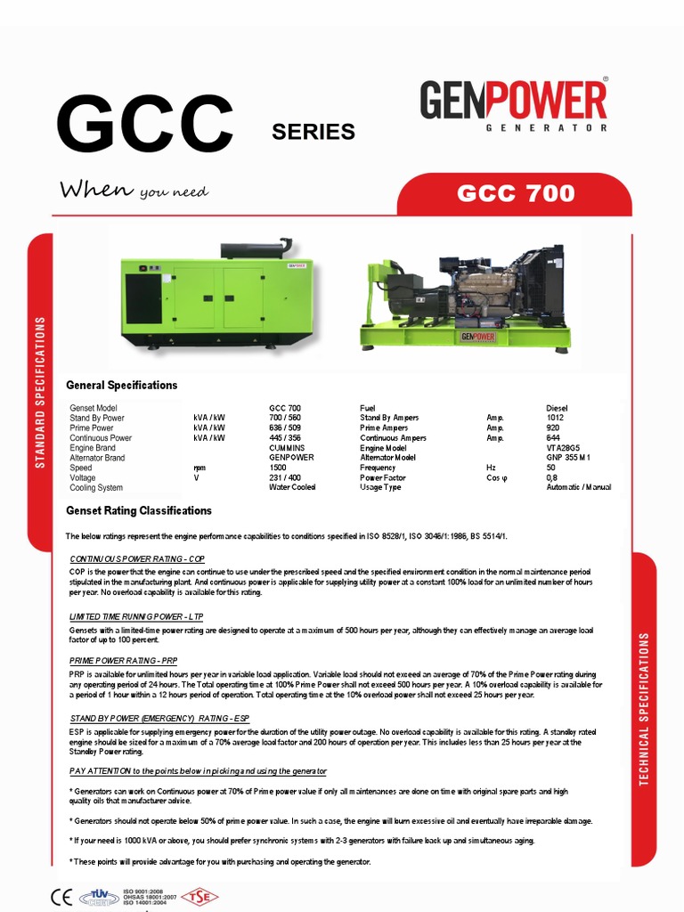 GCC 700 en | PDF | Electric Generator | Diesel Engine