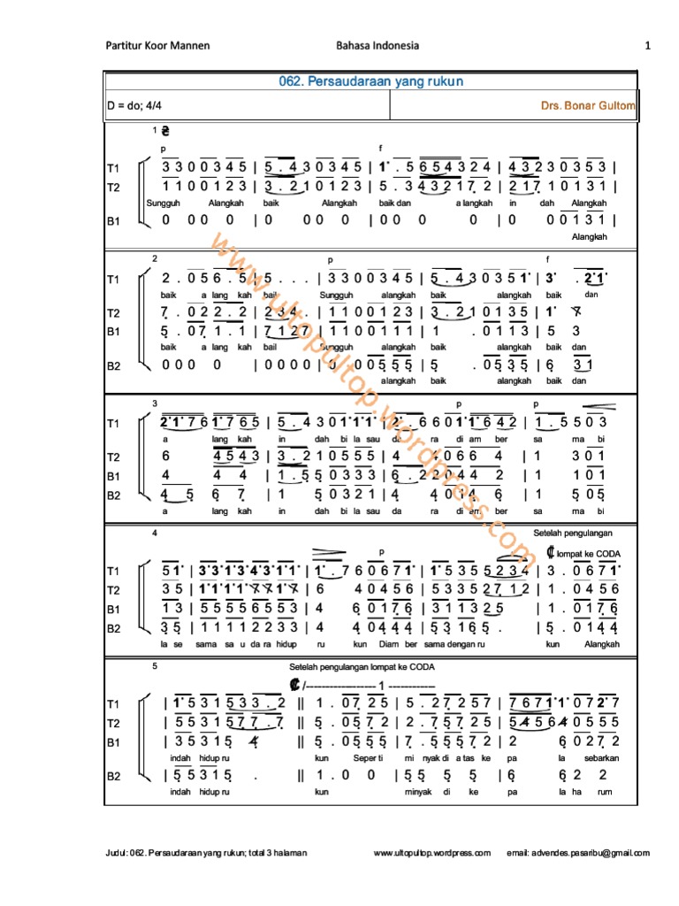 Partitur Koor "Persaudaraan Rukun" | PDF