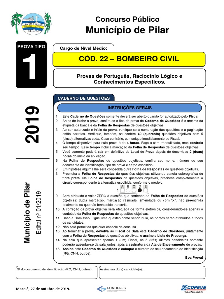 Prova Objetiva - Cod. 22 - Bombeiro Civil - Tipo 1 | PDF | Combustão