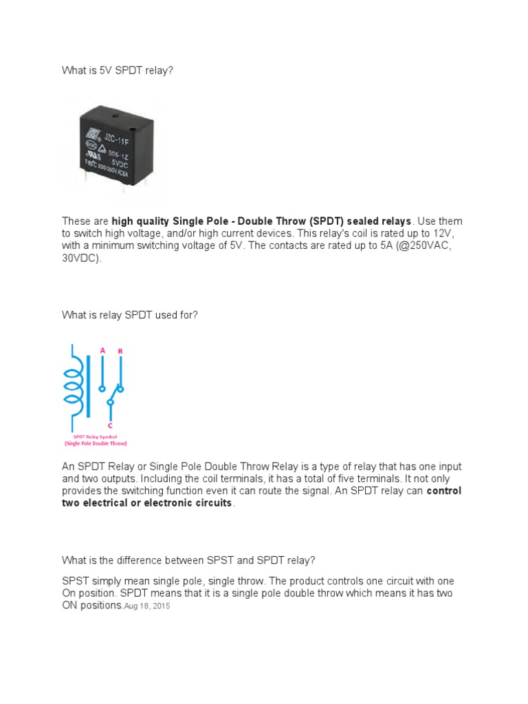 What is 5V SPDT Relay | PDF | Relay | Switch