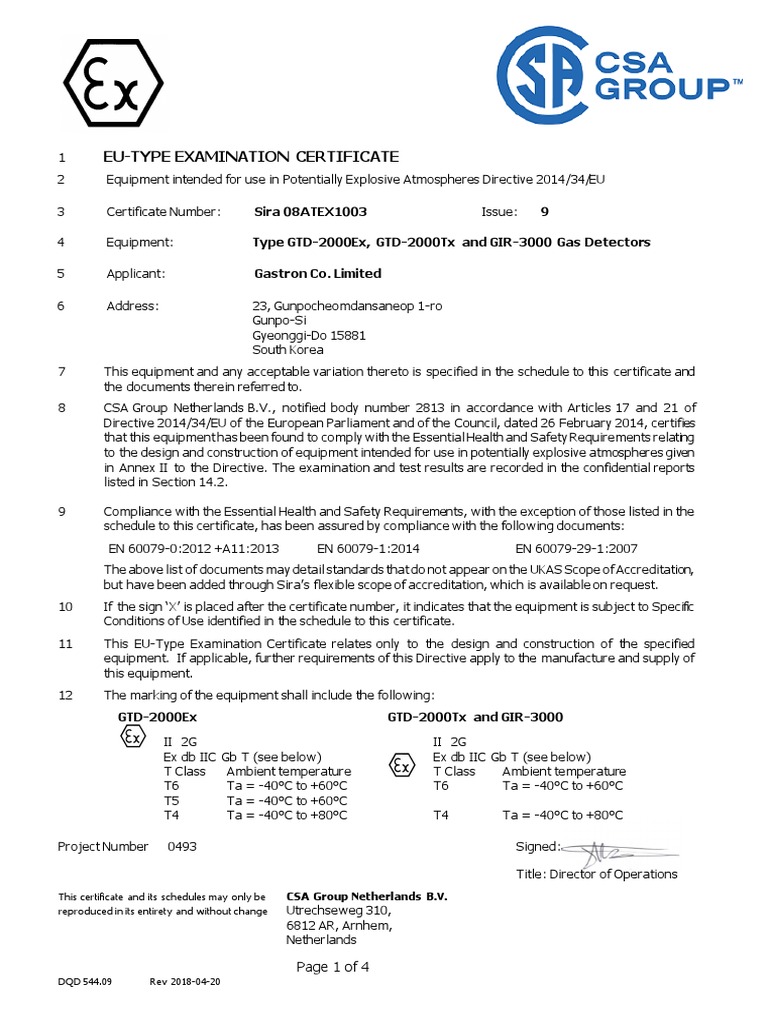 Certification of Explosion-Proof Gas Detectors for Use in Hazardous ...