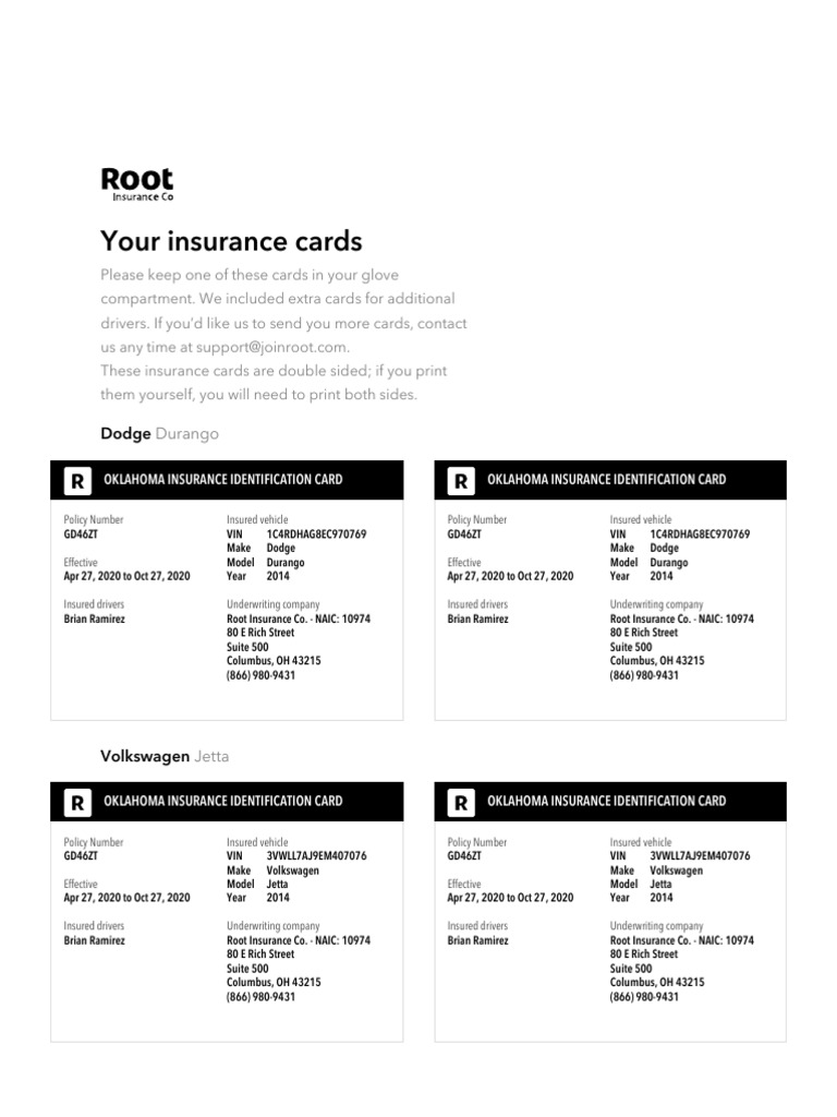 Root Insurance Card 20200913 | PDF | Insurance | Vehicle Registration Plate