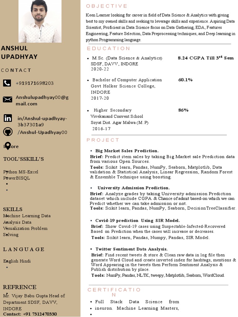 Anshul Upadhyay Resumé | PDF | Machine Learning | Data Science