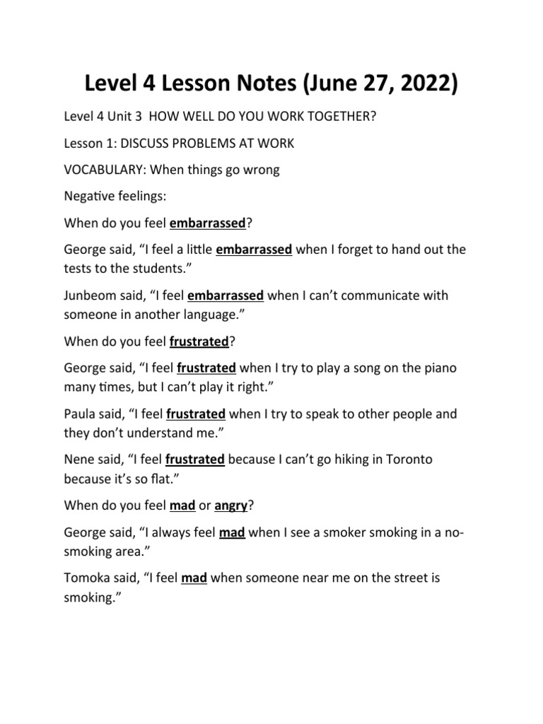 2022 06 27 Level 4 Lesson Notes | PDF