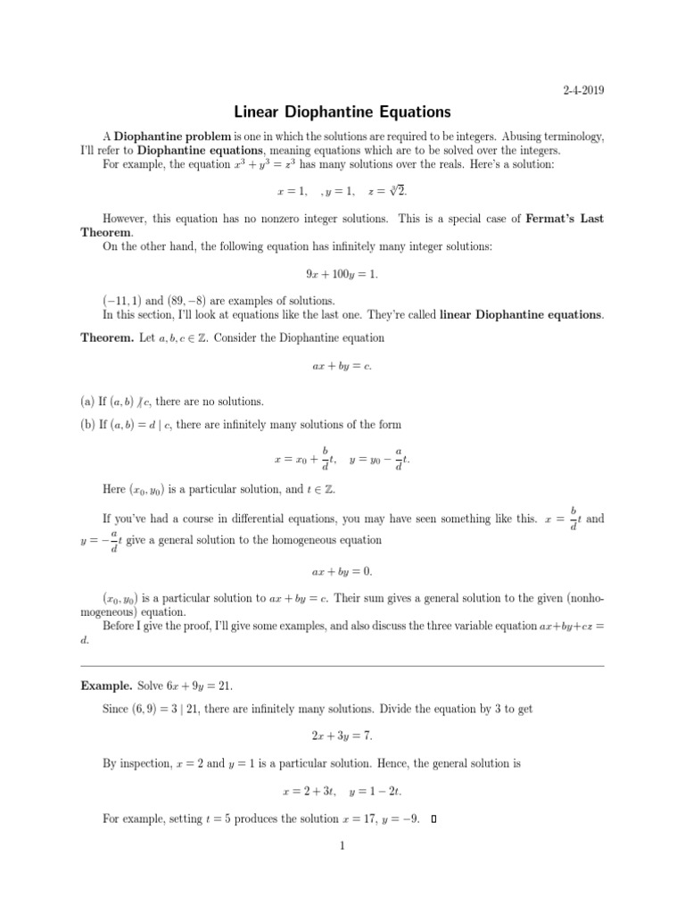 Linear Diophantine Equations | PDF | Equations | Factorization