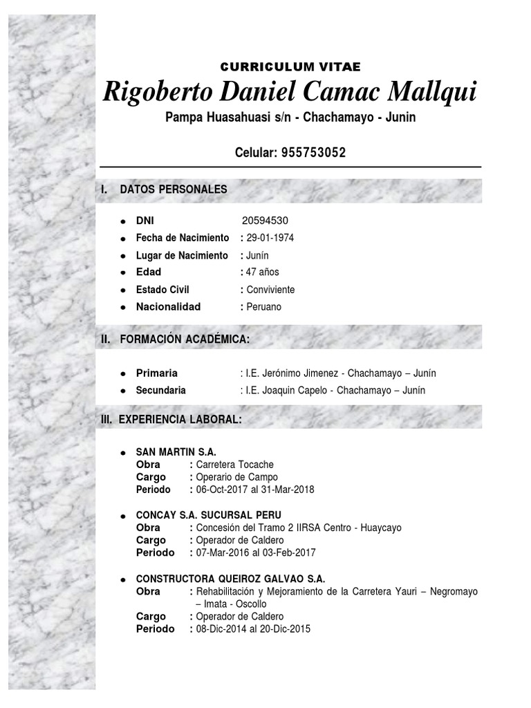 CV - Rigoberto Daniel Camac Mallqui 2021 | PDF