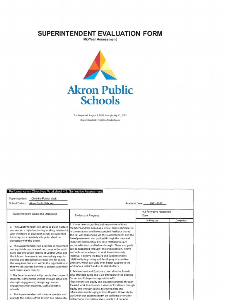 Akron Public Schools: Superintendent Evaluation Form | PDF | Goal | Leadership