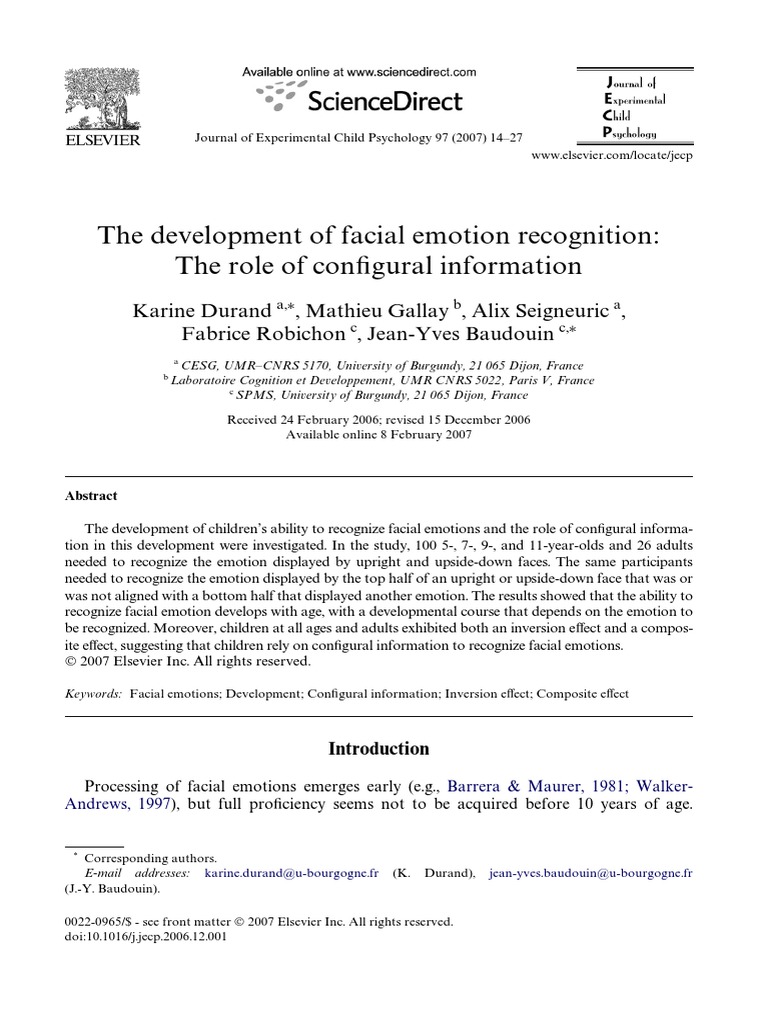 The Development of Facial Emotion Recognition: The Role of Con Wgural ...