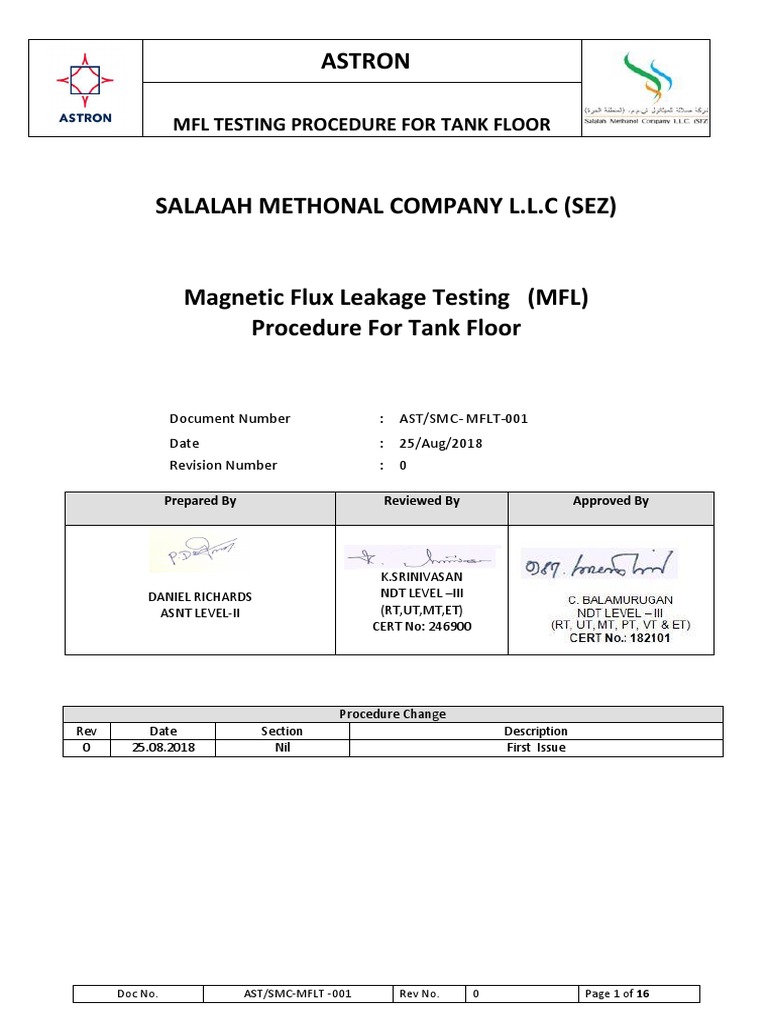 Astron: MFL Testing Procedure For Tank Floor | PDF | Image Scanner
