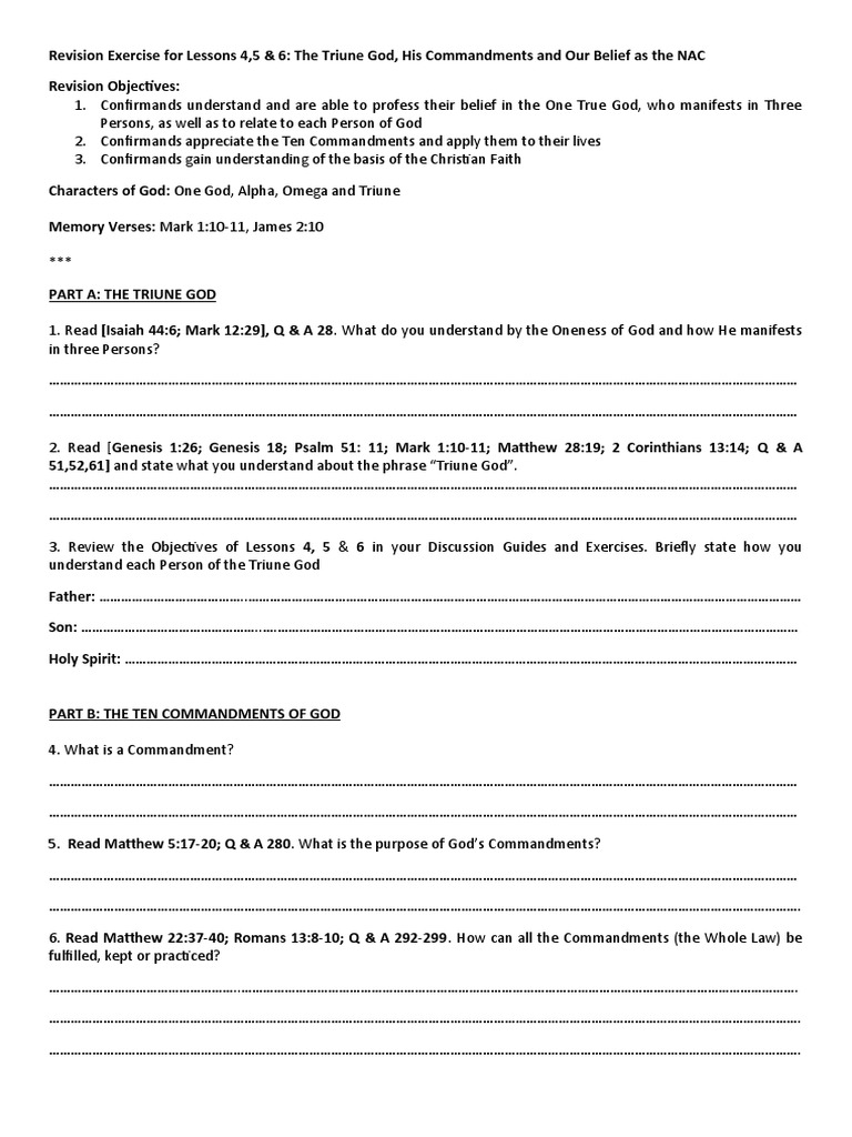 Confirmation Revision Lesson The Truine God | PDF | Trinity | Theology