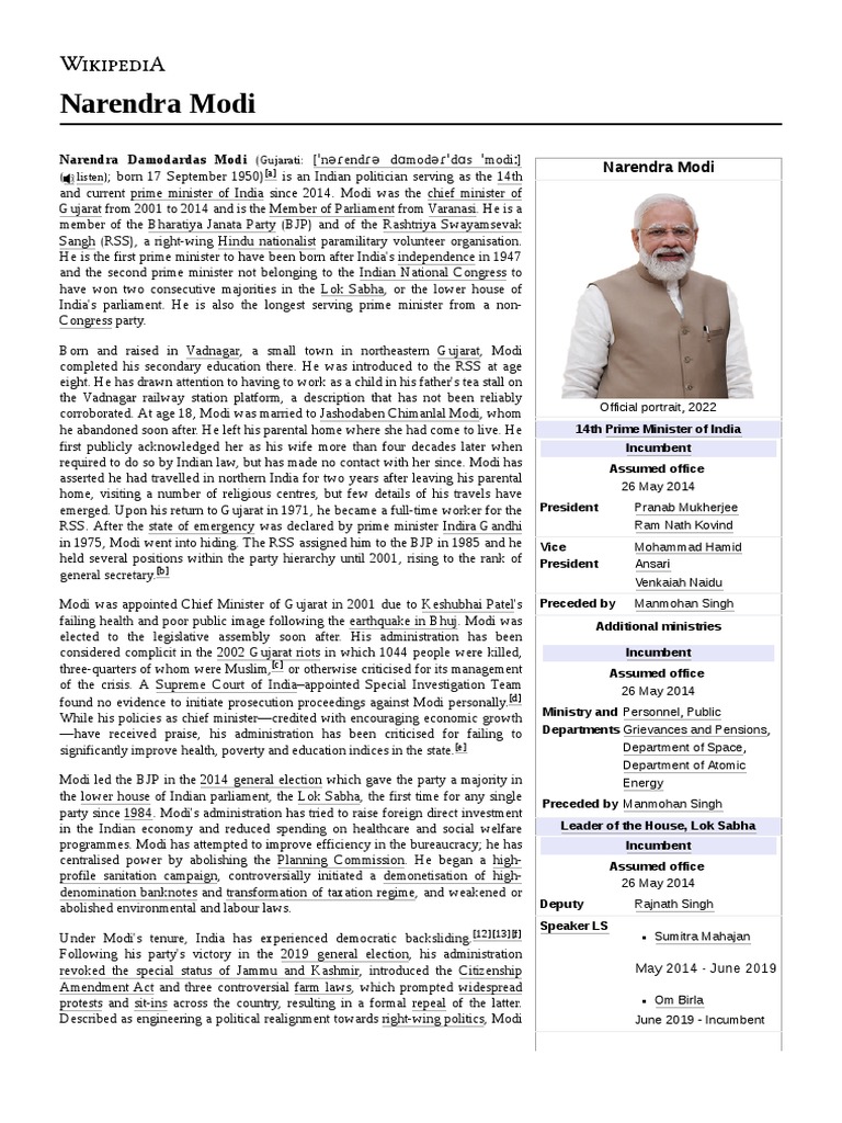 Narendra Damodardas Modi ( | PDF | Narendra Modi | Bharatiya Janata Party