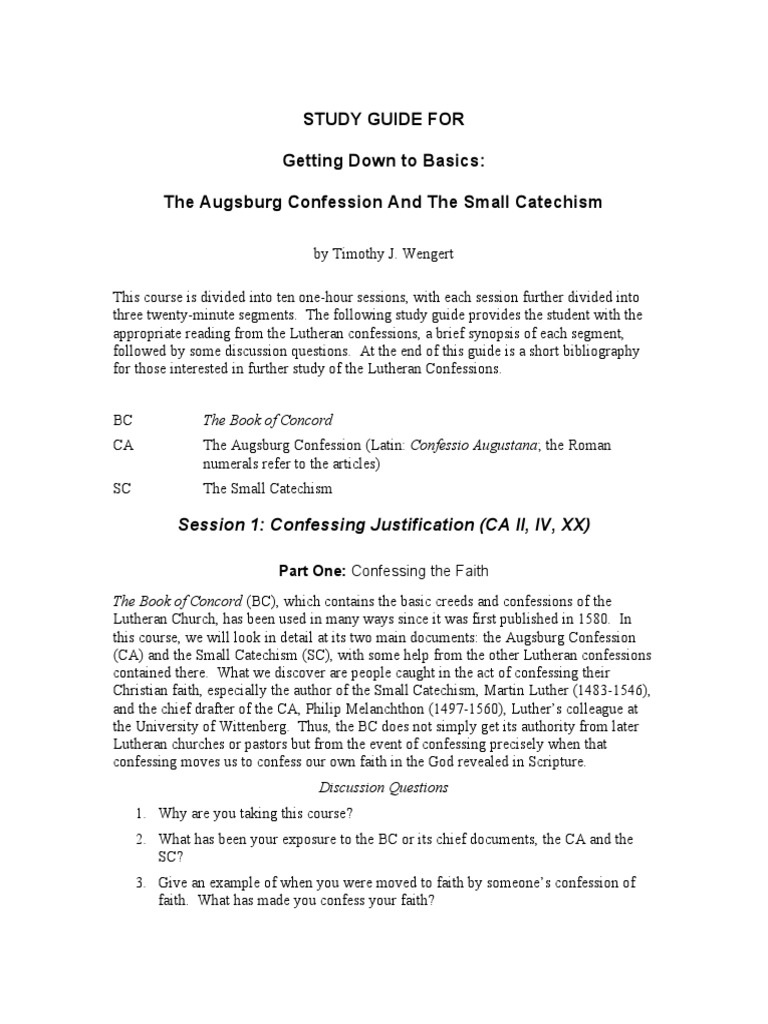 Augsburg Confession Study Guide | PDF | Justification (Theology ...