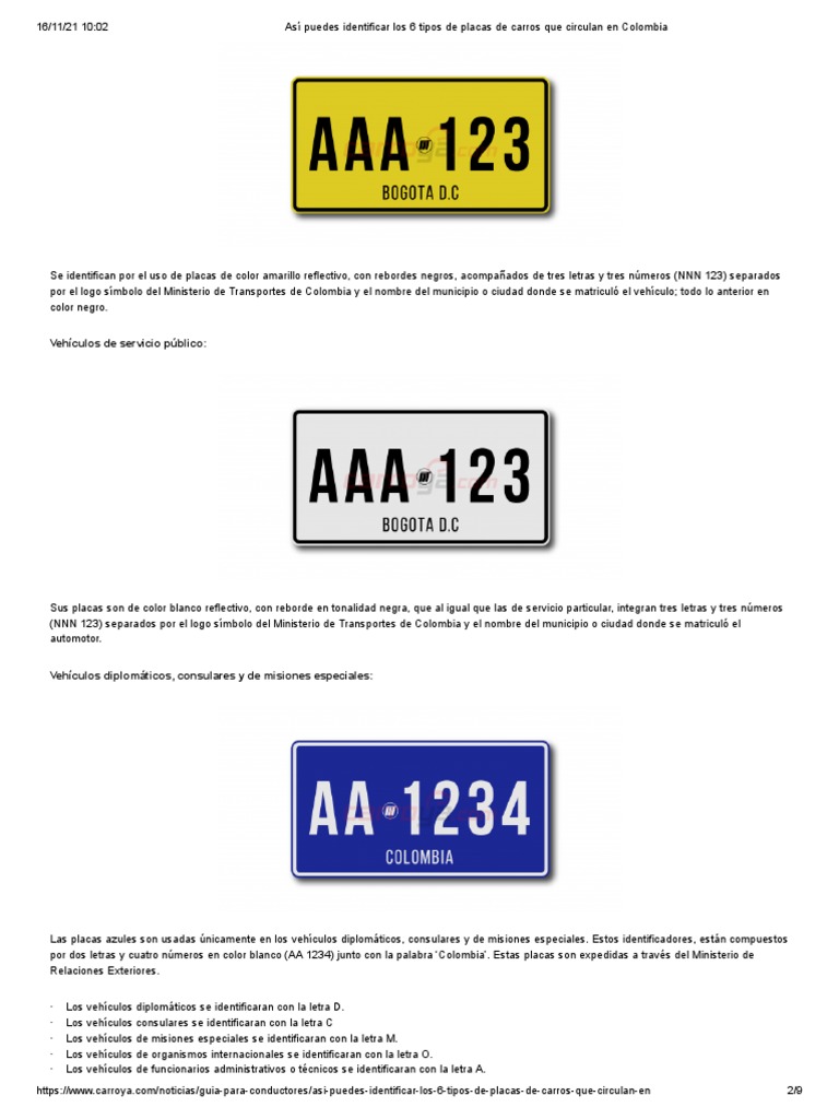Así Puedes Identificar Los 6 Tipos de Placas de Carros Que Circulan en ...