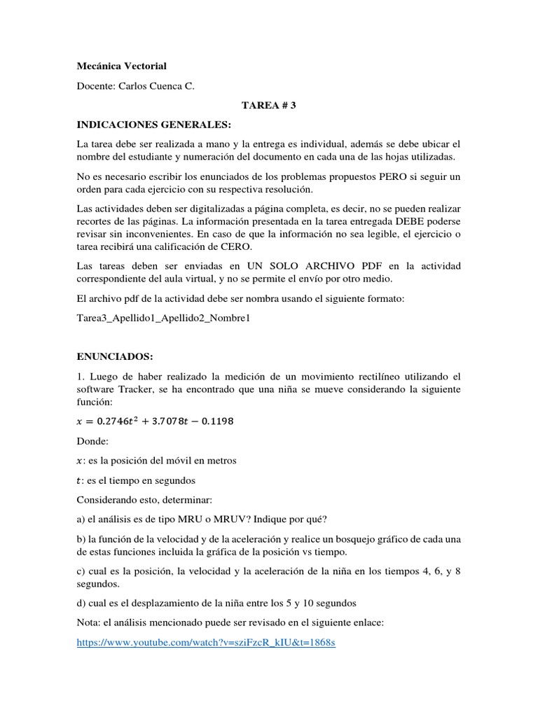 U5. Tarea3 - MV-1 | PDF | Velocidad | Aceleración