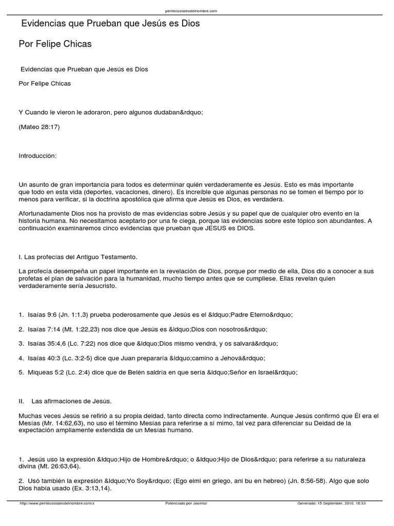 Evidencias Que Prueban Que Jesús Es Dios Por Felipe Chicas | PDF ...