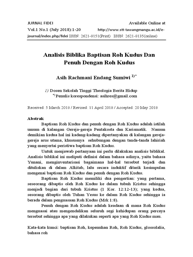 Analisis Biblika Baptisan Roh Kudus Dan b44f7548 | PDF