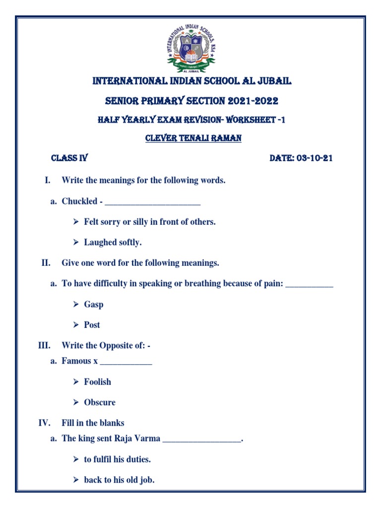 Clever Tenali Raman Worksheet | PDF