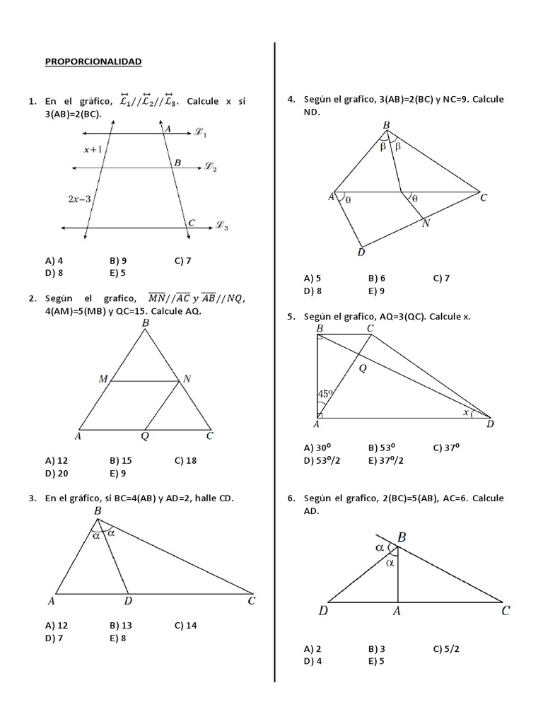Proporcionalidad Ejercicios | PDF | Geometría Elemental | Geometría del plano euclidiano