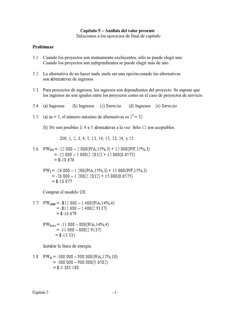 Capítulo 5 Análisis Del Valor Presente Soluciones A Los Ejercicios de Final de Capítulo ...