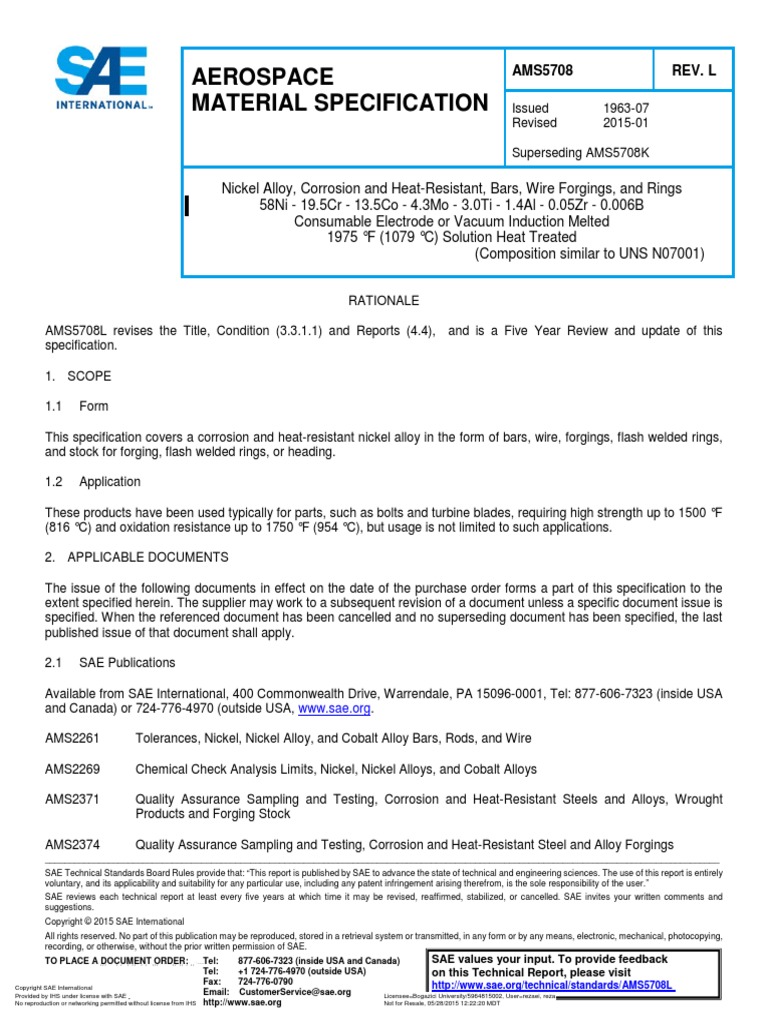 Aerospace Material Specification: AMS5708 Rev. L | PDF | Heat Treating ...