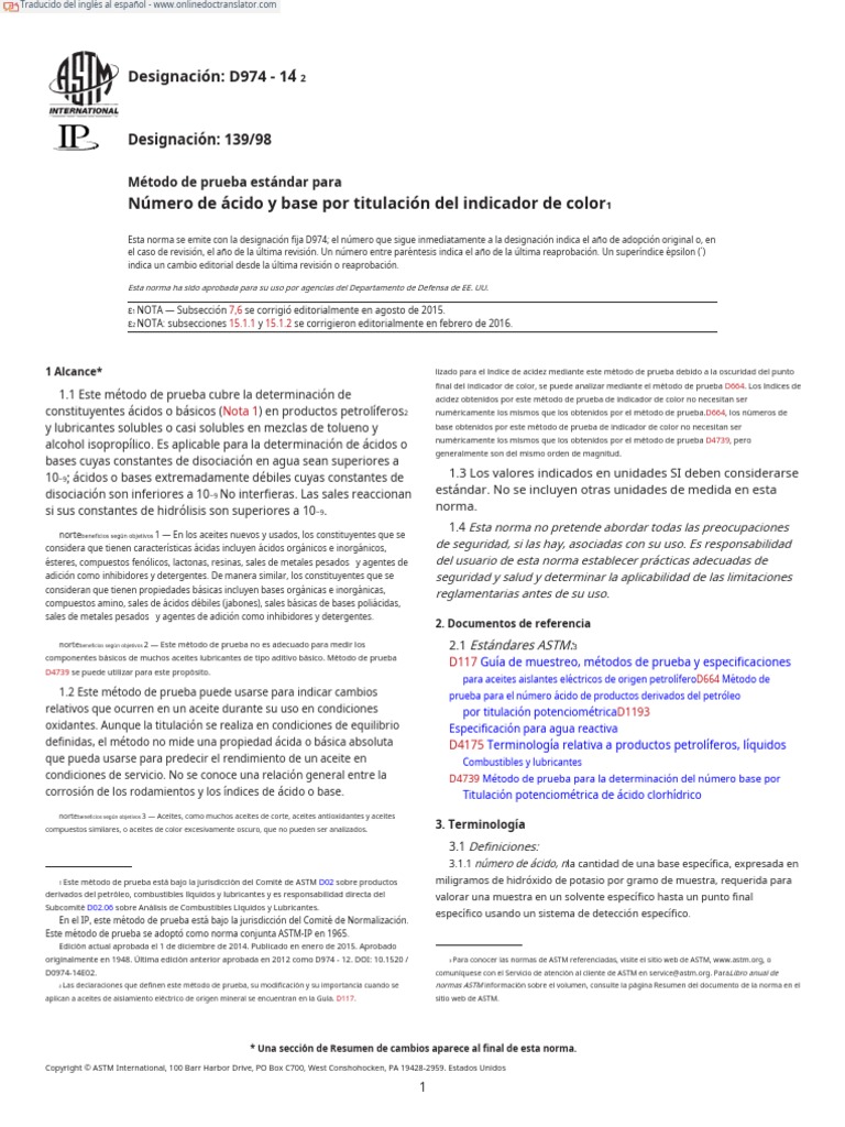 ASTM-D974-2014 en Es | PDF | Química | Valoración