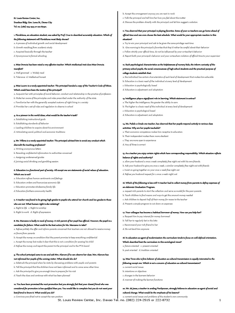 St. Louis Review Center (Prof. Ed) | Download Free PDF | Teachers ...