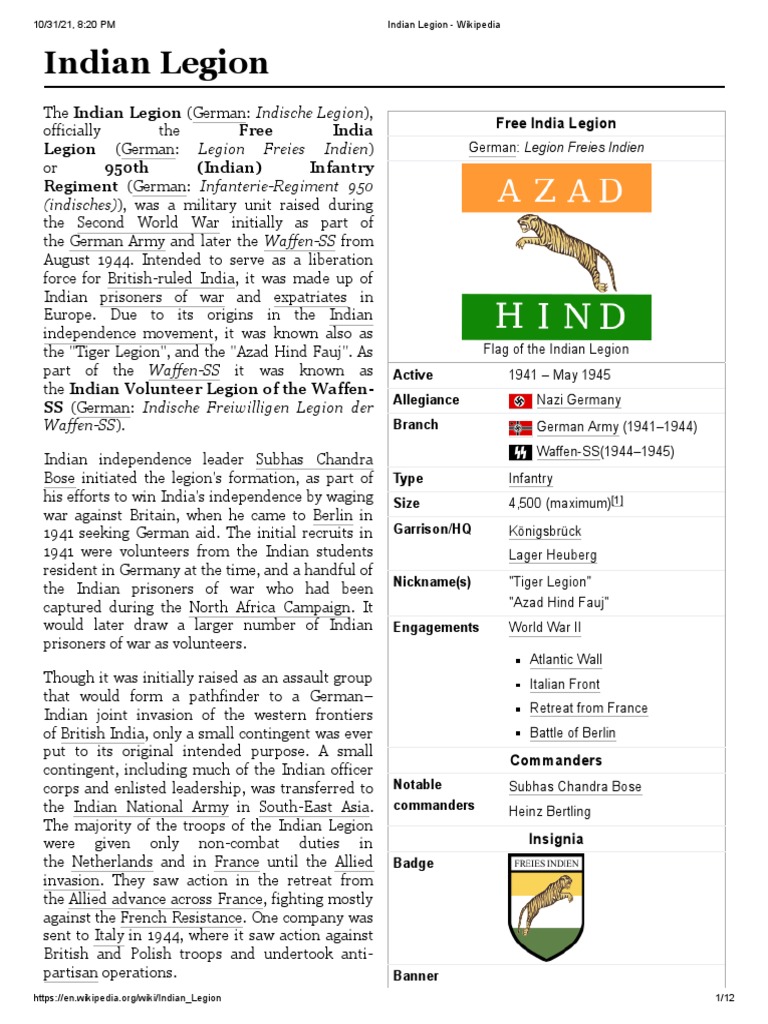 Azad Hind Legion | PDF | Military | World War II