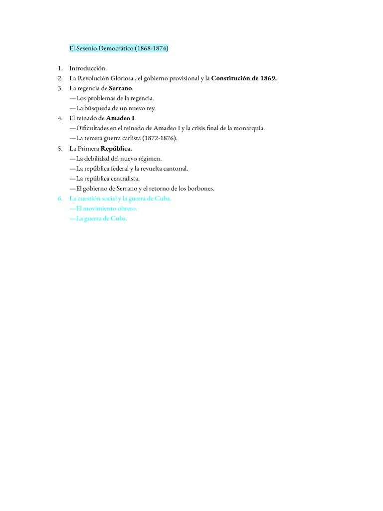 Tema 8 - El Sexenio Democrático. | PDF | Política de españa | Gobierno de españa