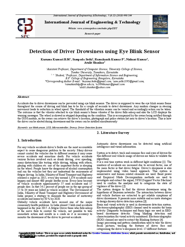 Detection of Driver Drowsiness Using Eye Blink Sen | PDF ...