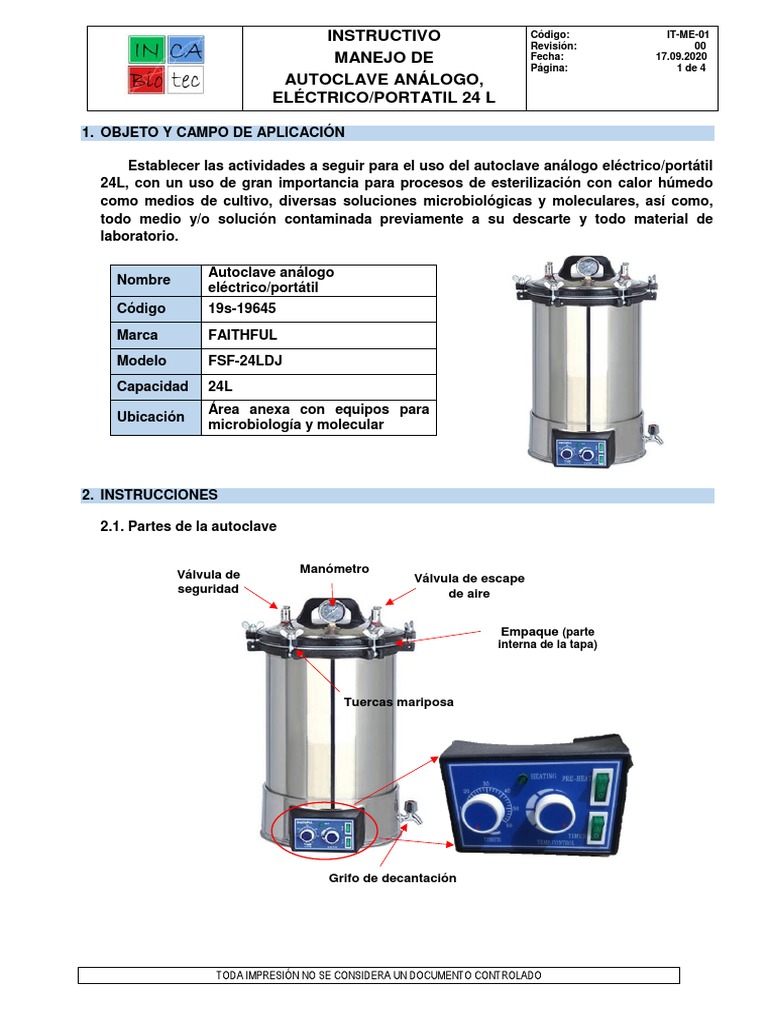 Guía para el manejo y operación del autoclave análogo eléctrico ... Guía para el manejo y operación del autoclave análogo eléctrico ...