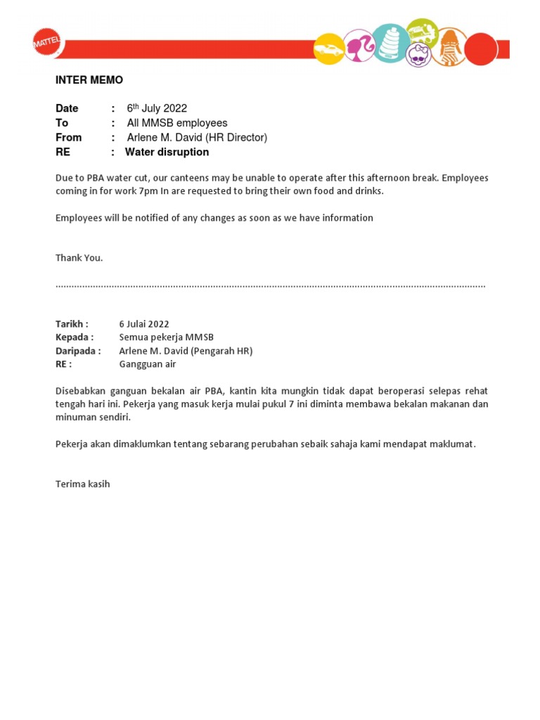 Memo Water Disruption | PDF