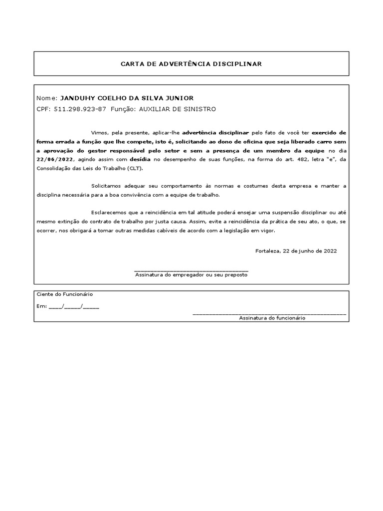 Carta de Advertência | PDF