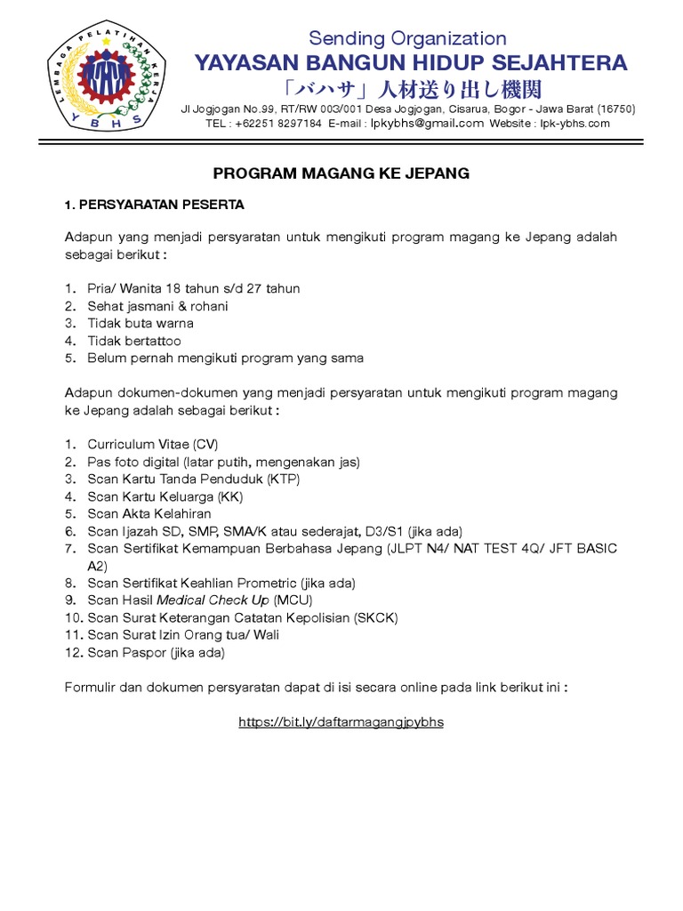 Biaya Program Magang Ke Jepang | PDF