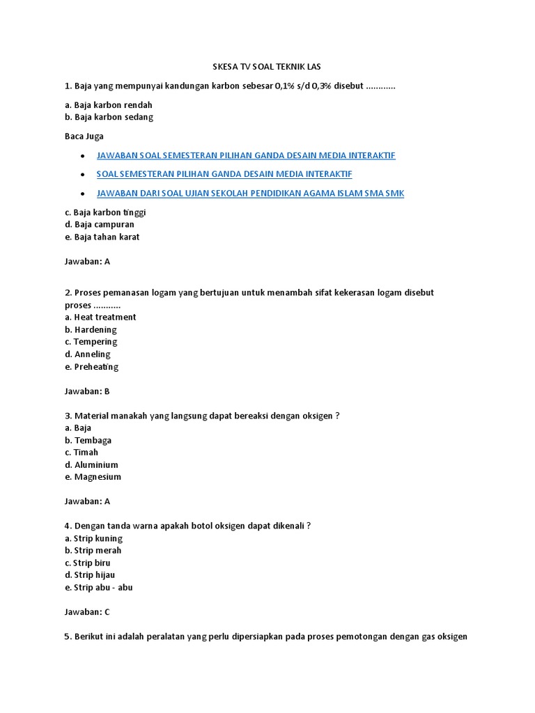 SKESA TV SOAL TEKNIK LAS Tig | PDF